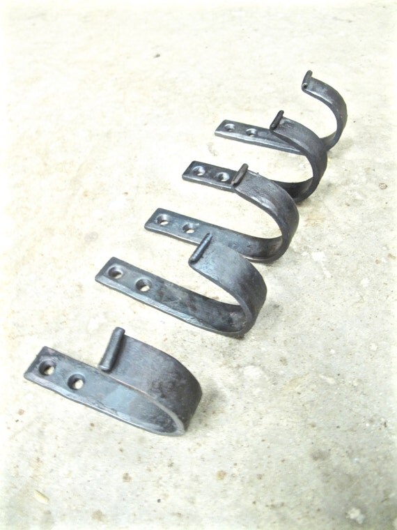 Hand-forged Flat Bar Wall Hook Five Pack artisan