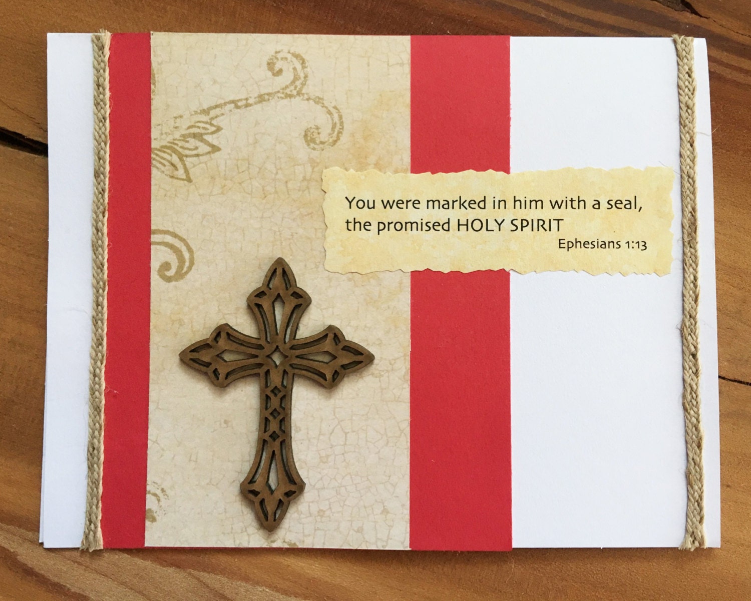 Confirmation greeting card handmade with wooden cross