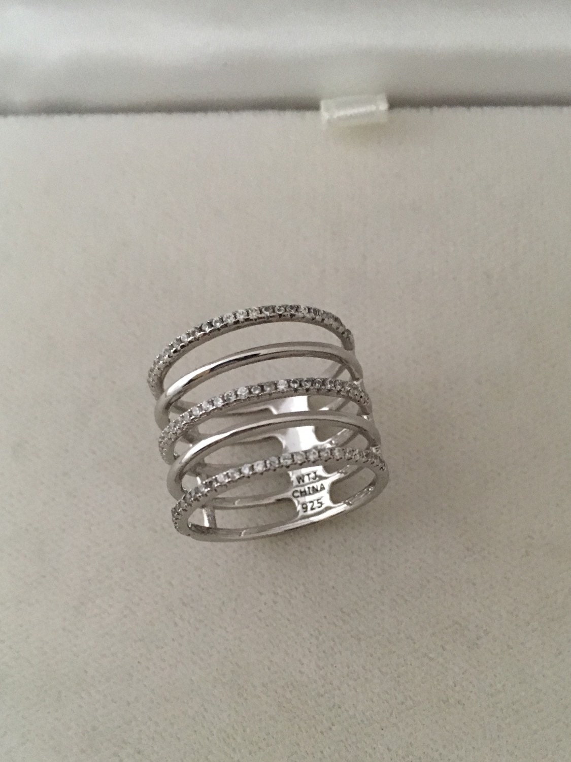 Stunning 5 Band CZ 925 Sterling Silver Ring Unique Modernist