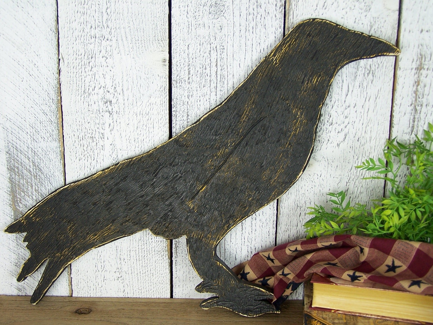 Wooden Black Crow Sign Country Primitive Decor Farmhouse Decor