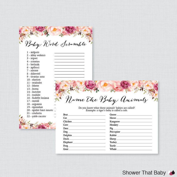 Pink Floral Baby Shower Games Package Seven by ShowerThatBaby