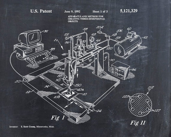 3D Printer Patent Print Patent Art Print Patent Poster