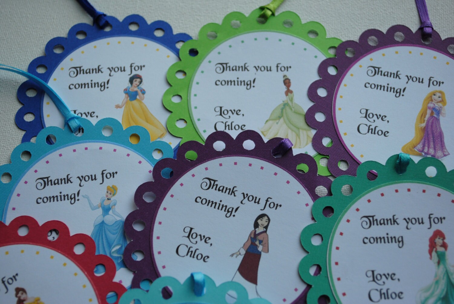 Personalized Disney Princess Happy Birthday Thank You Tags for