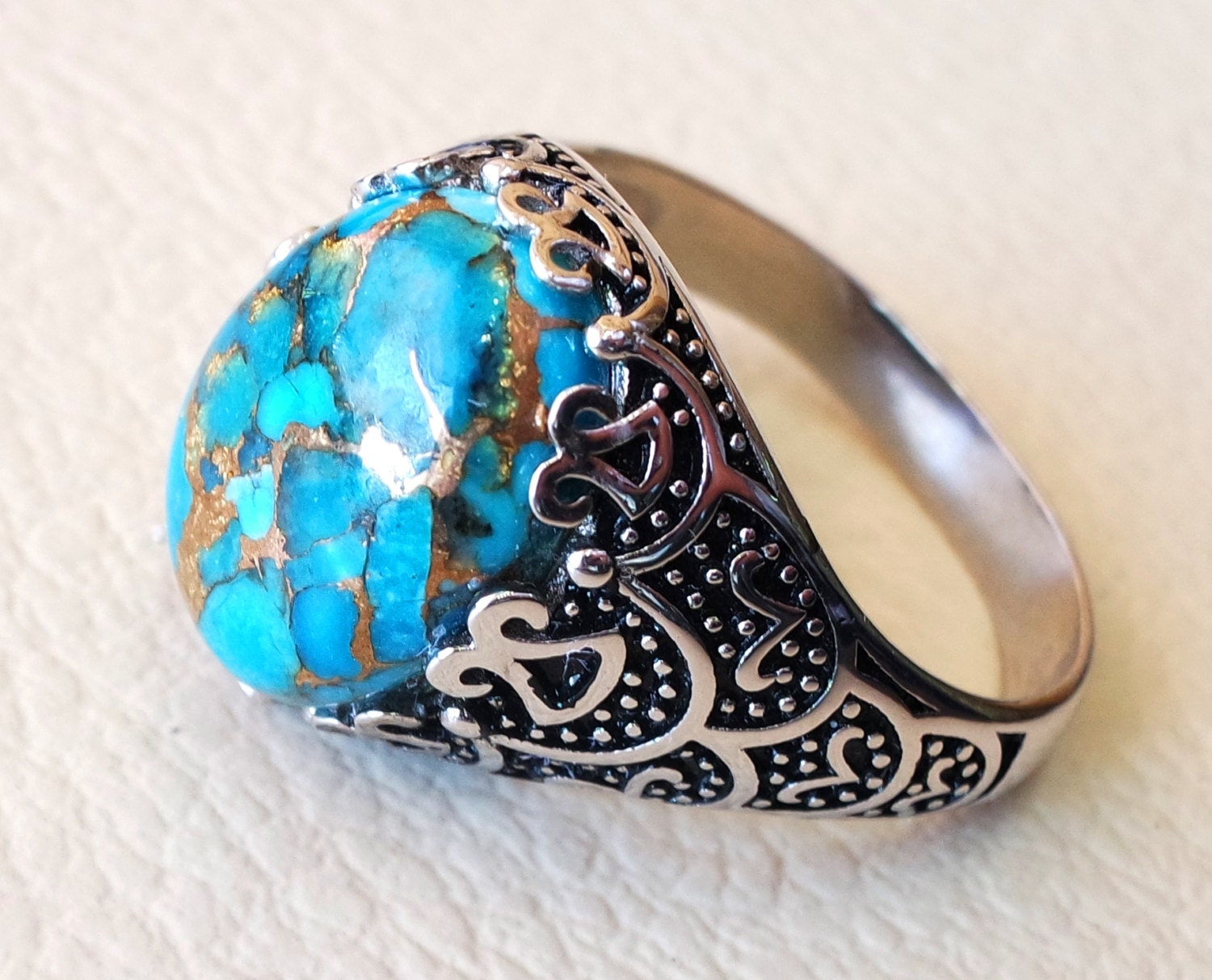 natural copper turquoise stone sterling silver 925 man ring