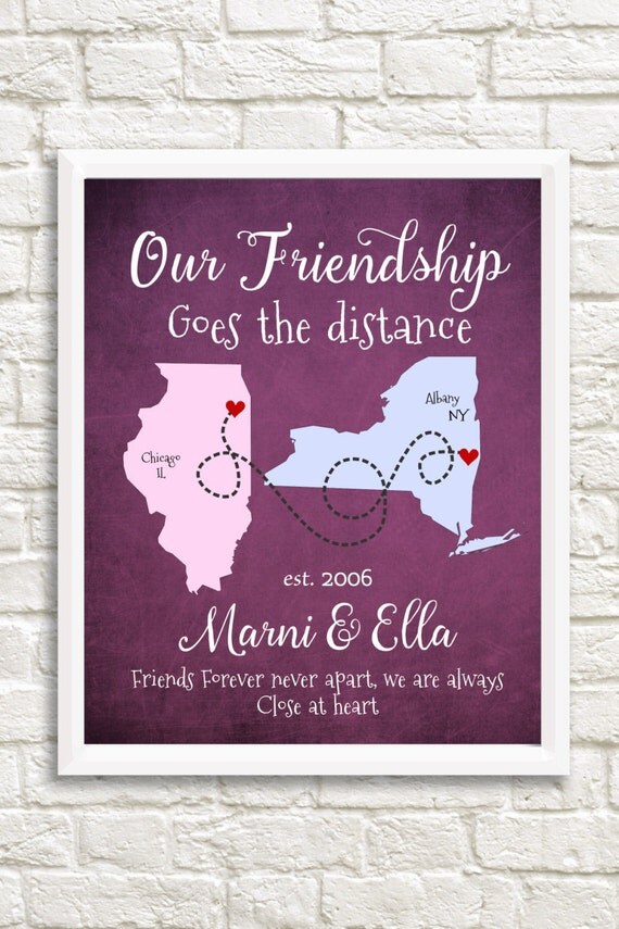 Best Friend Map Best Friend Long Distance Personalized Long