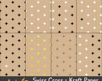 Swiss Cross Digital Paper Pack Geometric Black and White