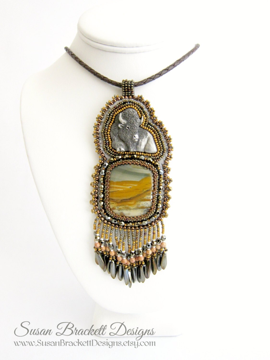 Beaded Necklace Bison Plains Native American Buffalo Pendant