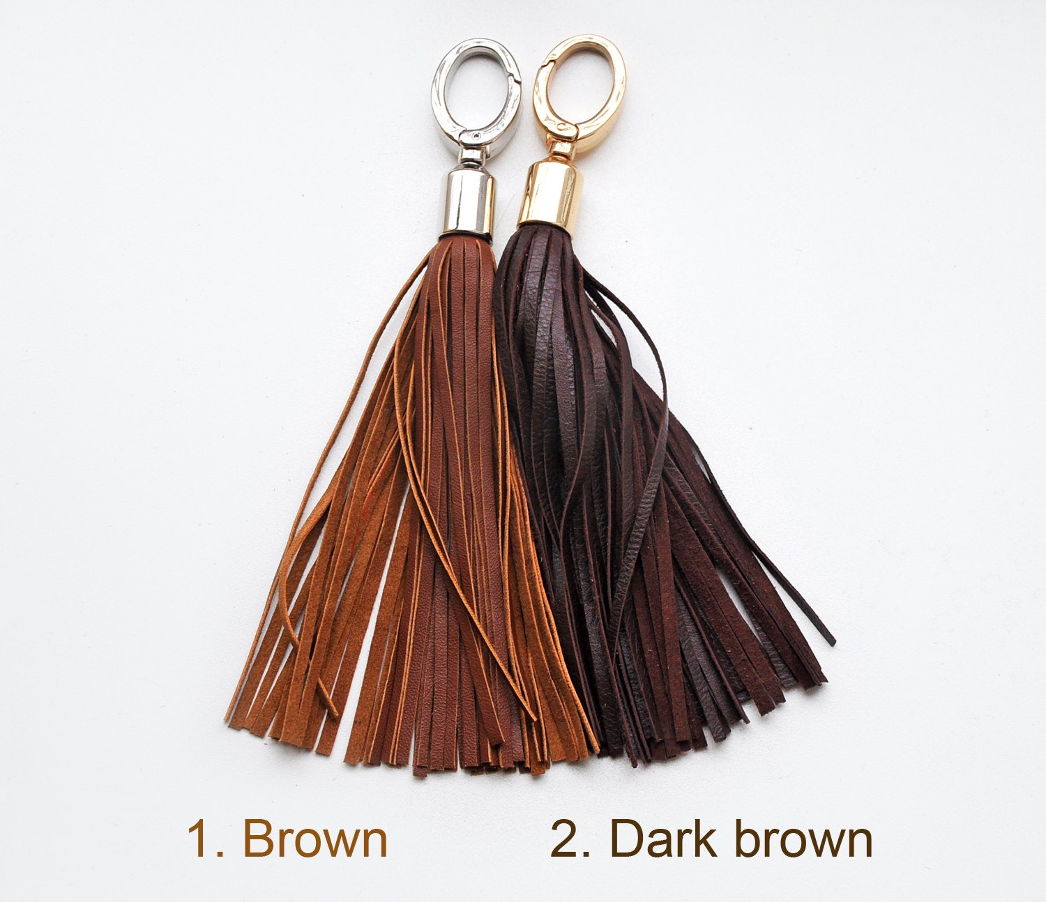 Leather tassel keychain Long tassel Brown and Dark brown