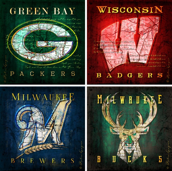 Packers Brewers Badgers Bucks Maps: 4-Pack Wisconsin Ultra