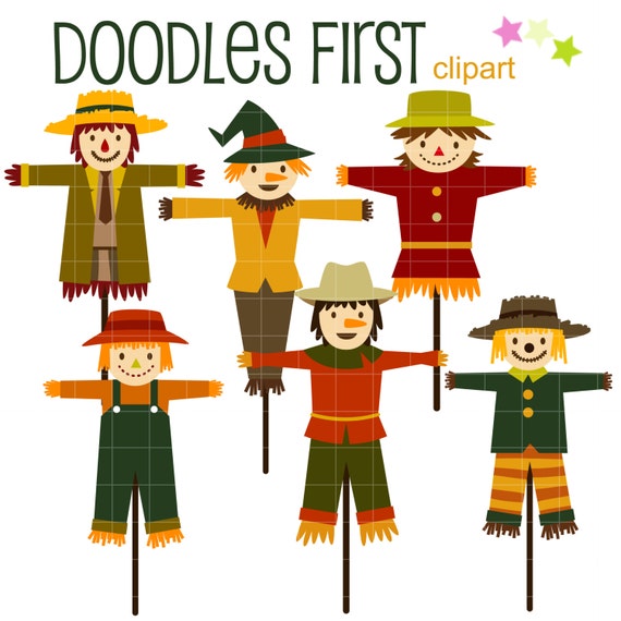 Autumn Scarecrows Digital Clip Art for Scrapbooking Card