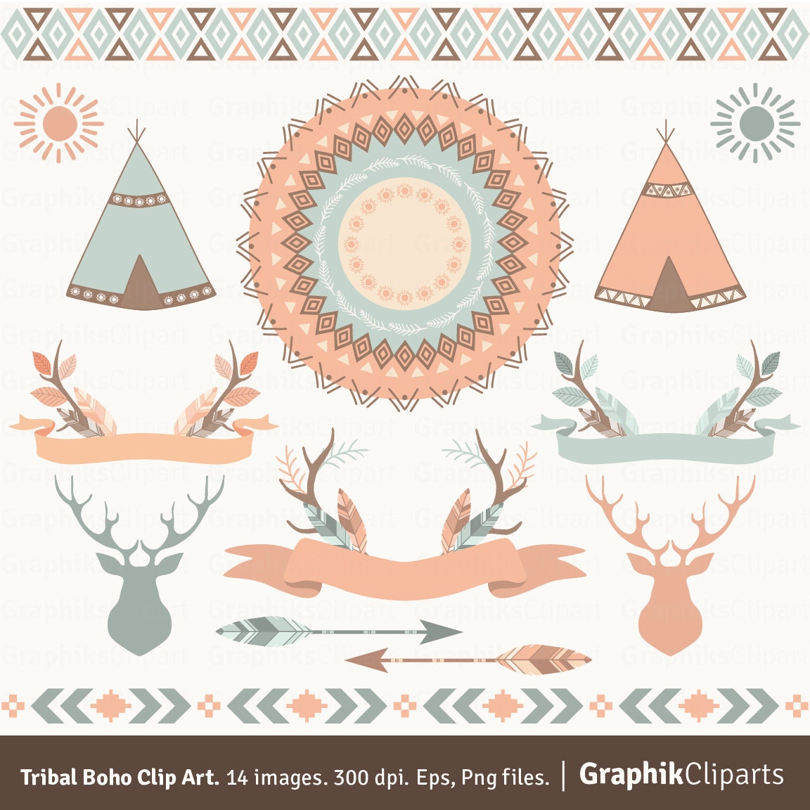 Boho Tribal Tee Pee Clip Art