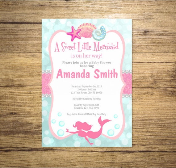 Mermaid Girl Baby Shower Invitation Mermaid Under The Sea