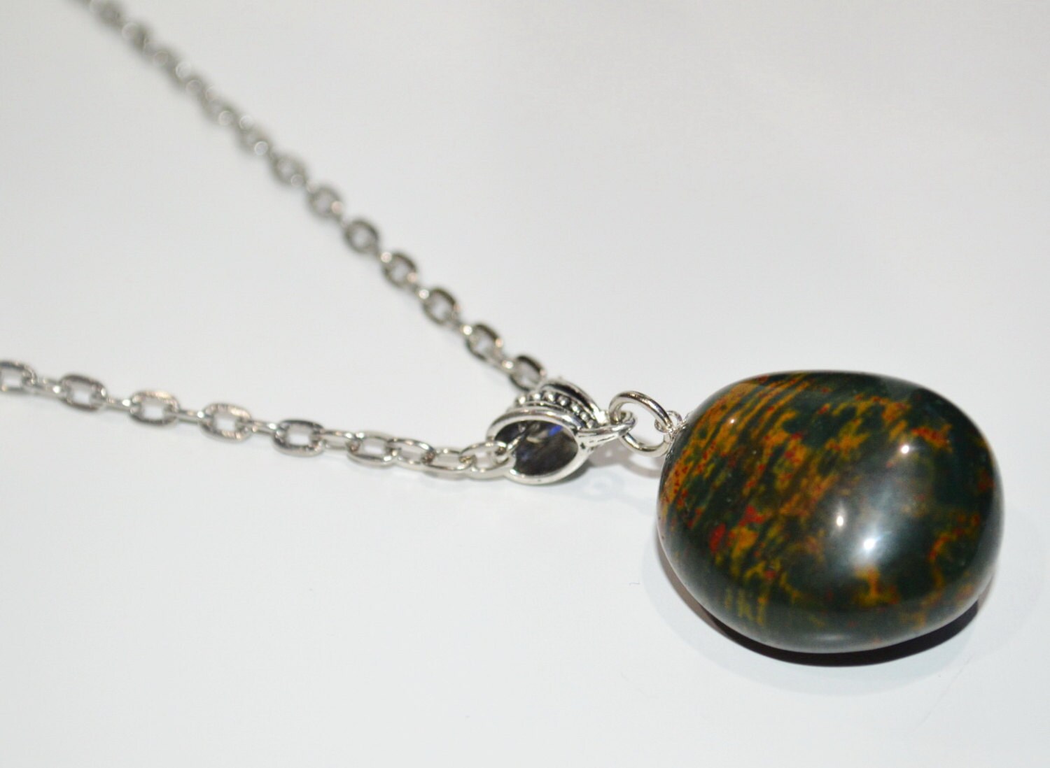Bloodstone Necklace . Healing Bloodstone Necklace . Green