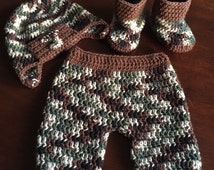 Crochet Baby Army Print Hunting Set