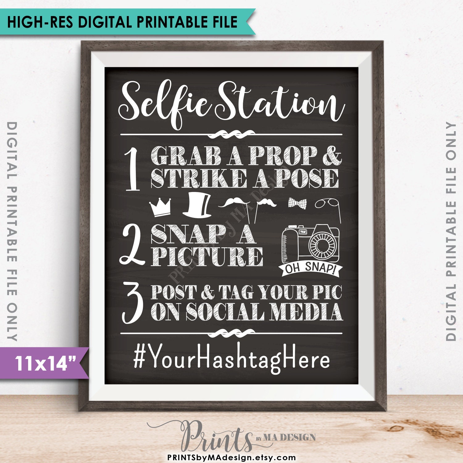 Selfie Station Sign, Snap a Photo Selfie Sign, Hashtag Social Media ...