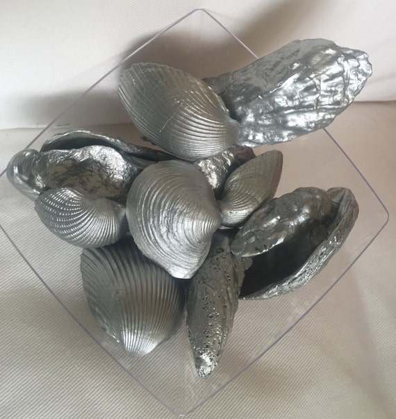 Silver Hand Painted Natural Shells Bowl Vase by TheSentimentalLady