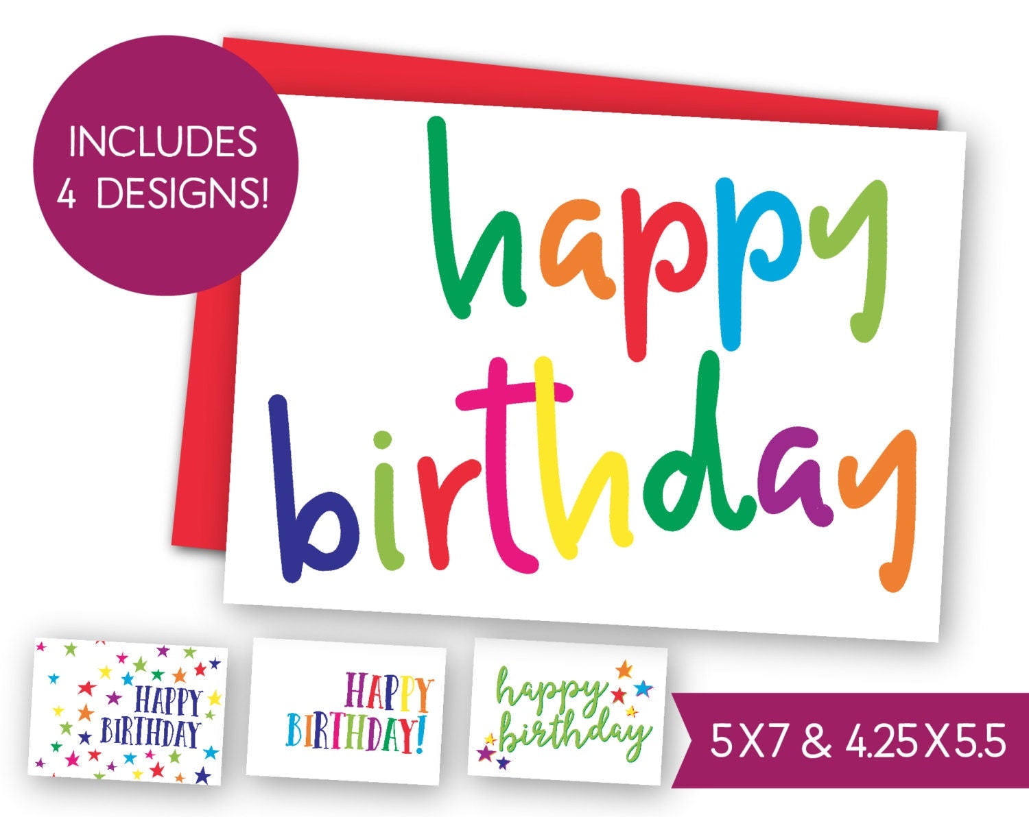 Happy Birthday Printable Card Bundle Instant Download B-day