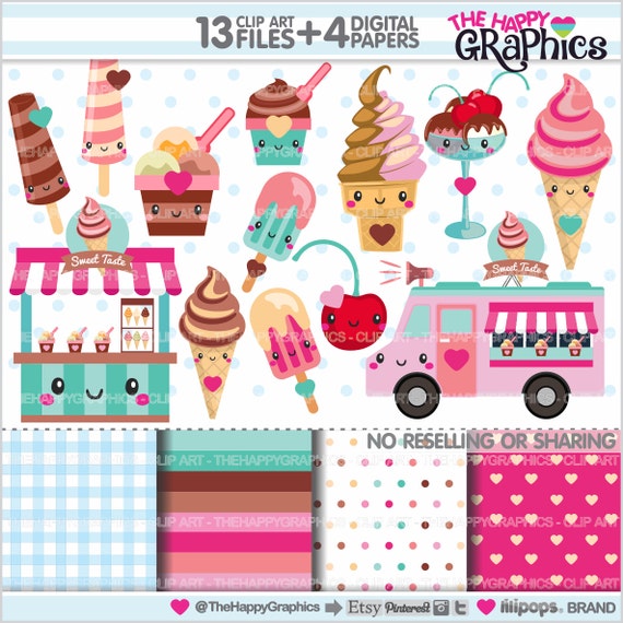 Ice Cream Clipart Ice Cream Graphics by TheHappyGraphics on Etsy