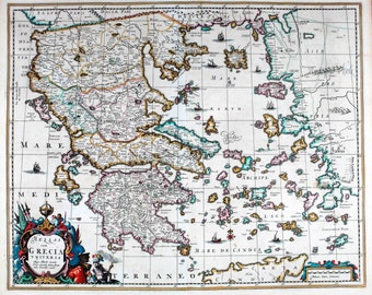 Old map of greece | Etsy