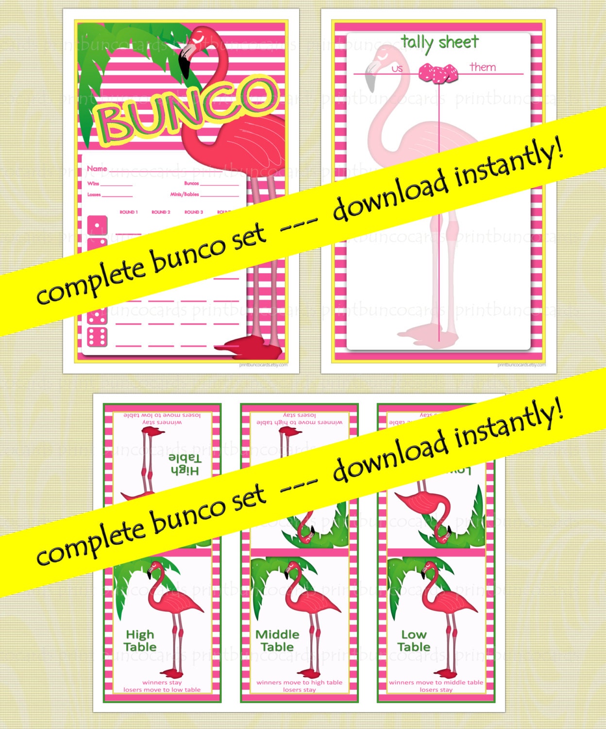 Printable Tropical Flamingo Bunco Set