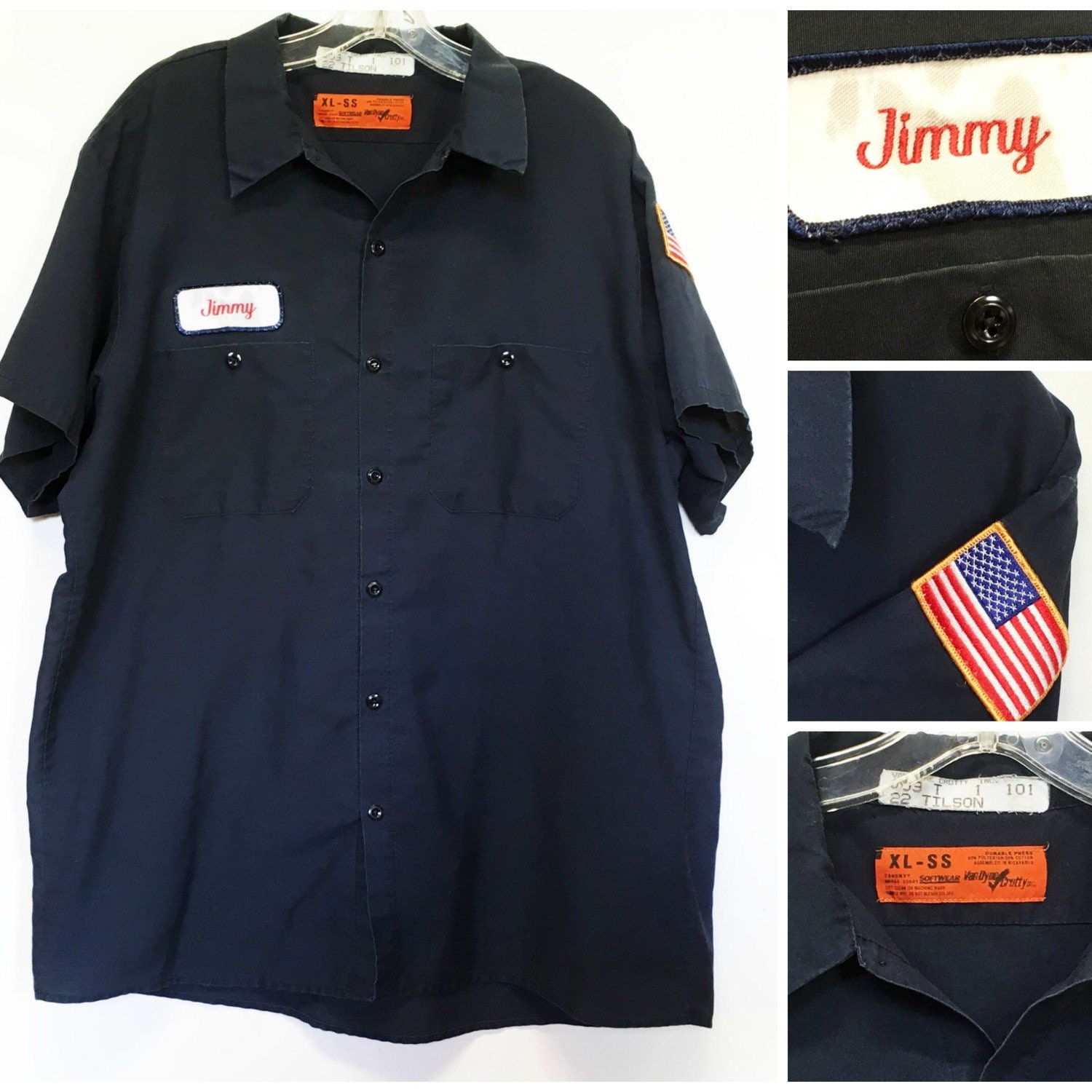 Vintage Dark Blue Work Shirt Vintage Name Label by ThePoetryOfNice