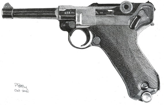 Pen & Ink Drawing A4 Luger Parabellum Revisited