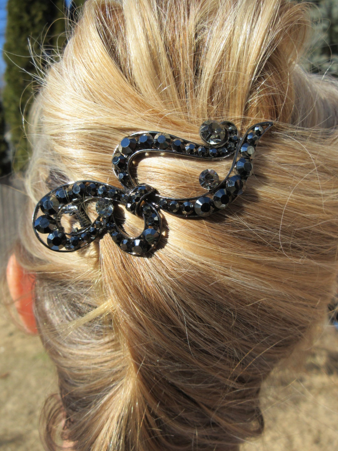 Elegant Black Rhinestone Hair Clip Alligator Clip Accessory