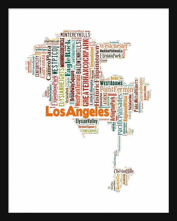 Los Angeles Map Typography Color Map Poster Print