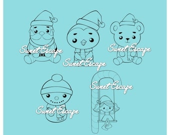 Santa and Friends Digital stamps set Christmas clipart