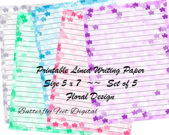 Printable Lined Writing Paper 5x7 inch Notepaper Floral