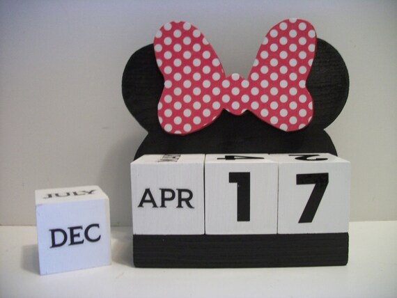 Minnie Mouse Inspired Calendar Perpetual Wood Block Minnie