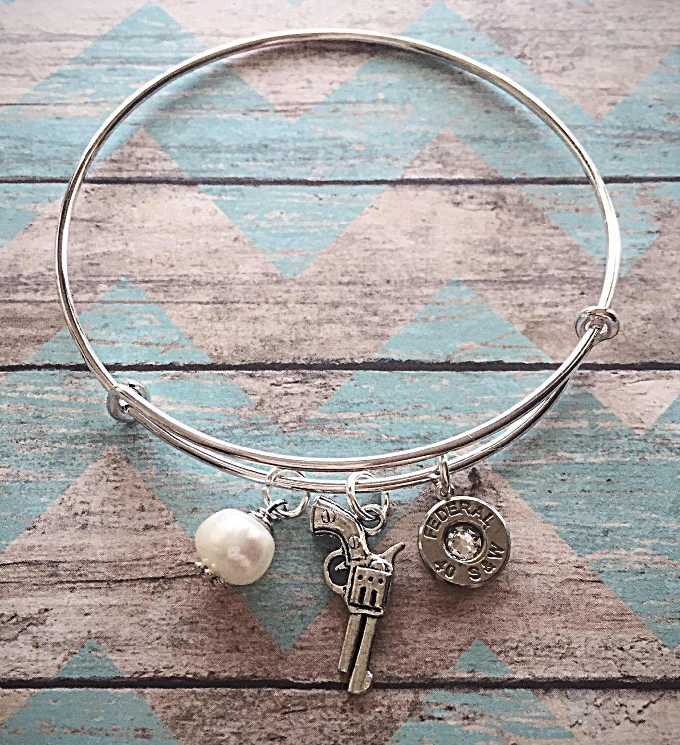 Bullet bangle bracelet//adjustable//.40 Federal s&w// sterling