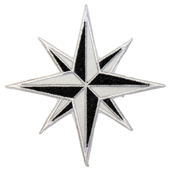 Black and White Eight 8-Point Compass Rose Nautical Star Iron