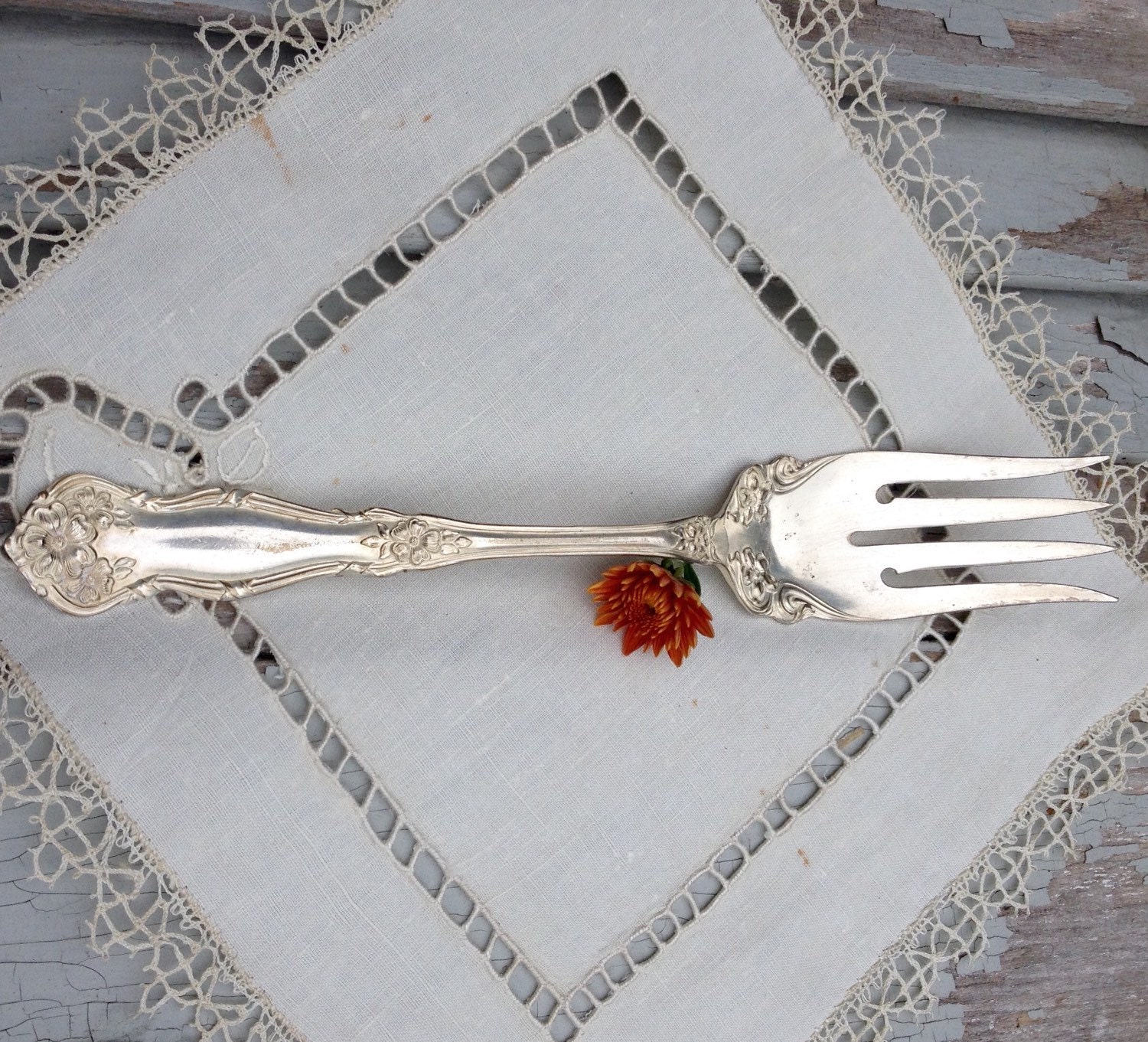 Vintage silver plate meat fork shabby chic holiday serving fork ornate ...