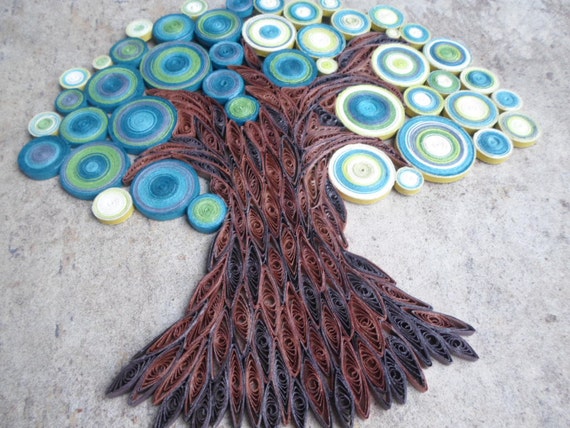 Teal green wall art Paper tree wall hanging Home decor Quilled