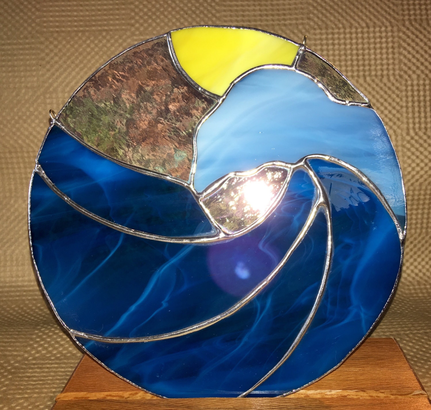 Stained Glass Tidal Wave Nautical Water Sun Catcher Window Art
