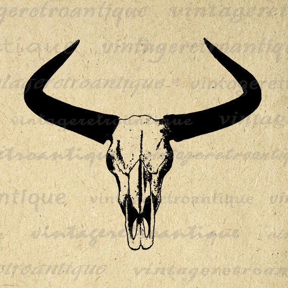 Western Horns Graphic Digital Printable Cow by VintageRetroAntique