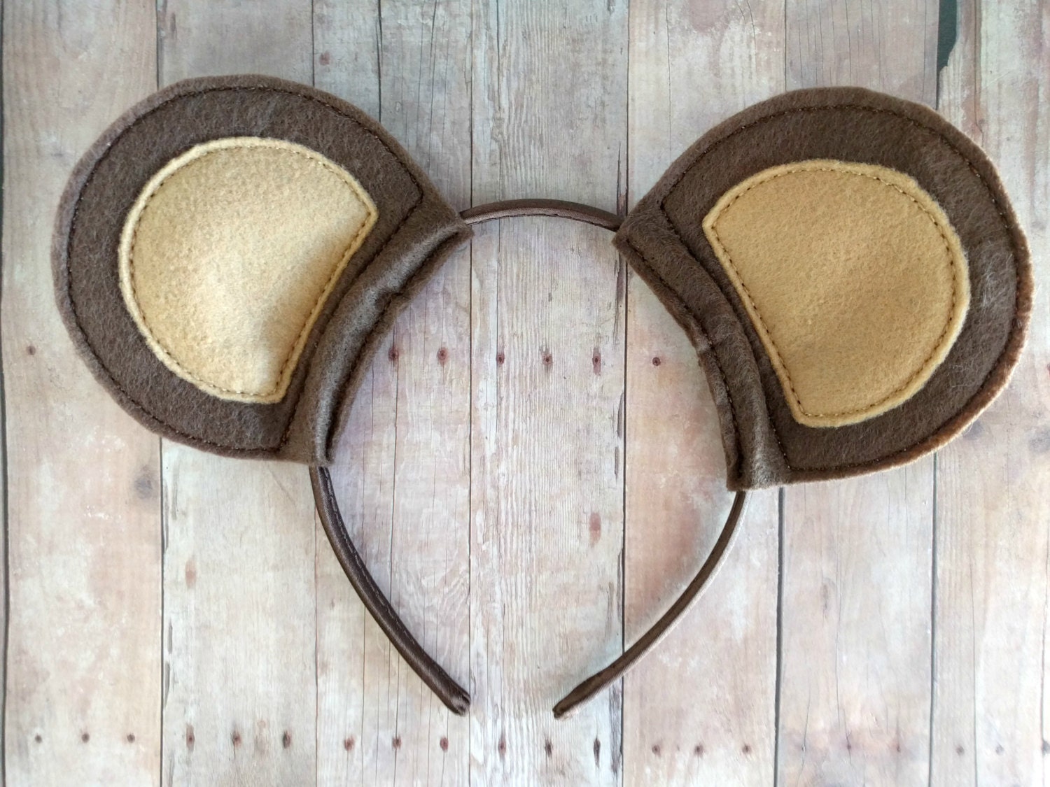 Bear Ears Headband Brown Or White And Pink Felt On Satin