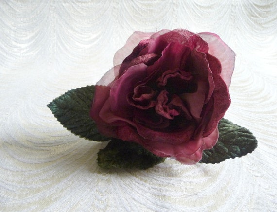 Velvet and Organdy Marsala Rose Millinery Flower Soft Wine