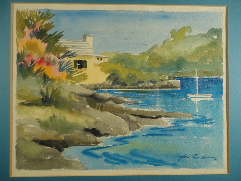 Vintage Watercolor Ocean Seascape Painting Impressionist Art