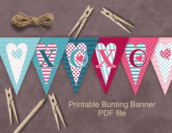 Valentine XOXO bunting banner printable Valentine's Day