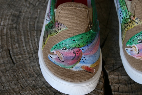 HAND PAINTED FISH Shoes Rainbow trout shoes Happy Camper