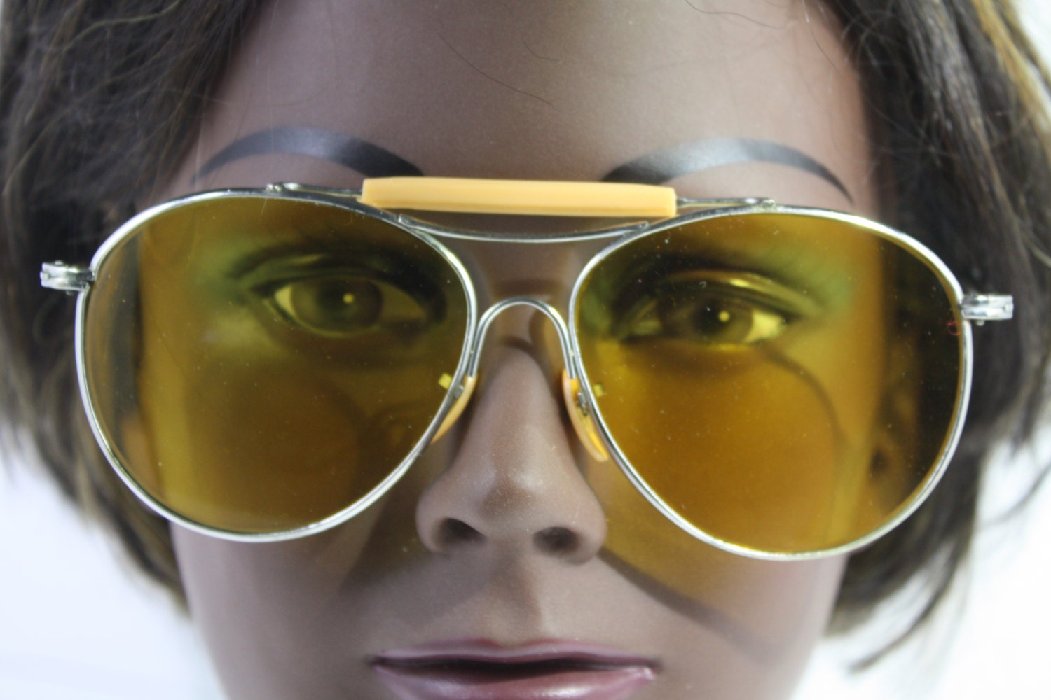 Vintage Amber Aviator Shooting Glasses With Original Leather