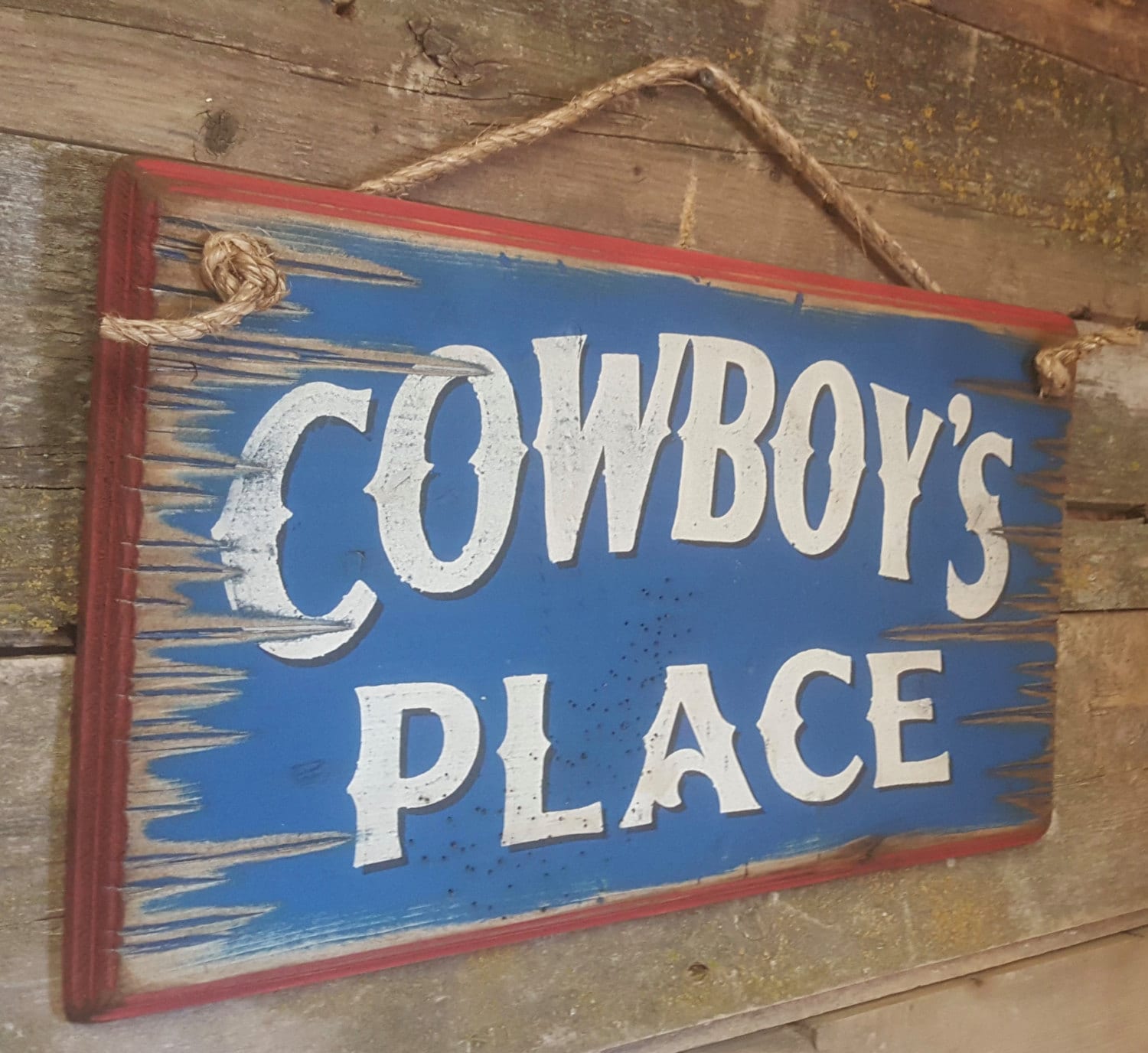 Cowboy's Place Western Antiqued Wooden Sign