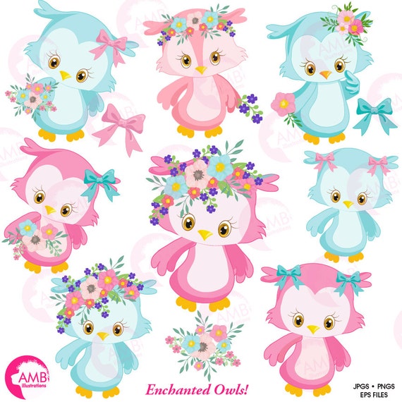 Cute Pink Owls Cartoon