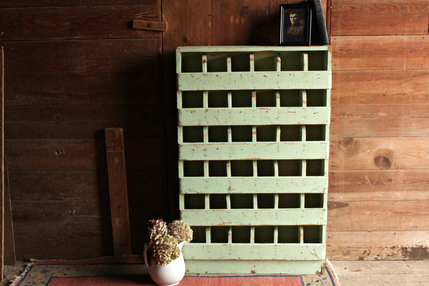 Vintage Green Cubby, Divided Cubby Cabinet, Industrial Storage, Mail ...