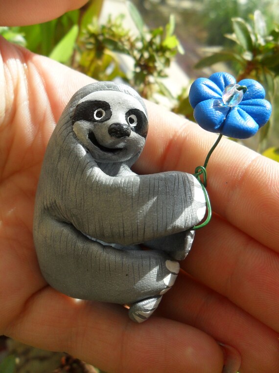 Have a Nice Day Sloth Sloth with Flower Polymer Clay Sloth