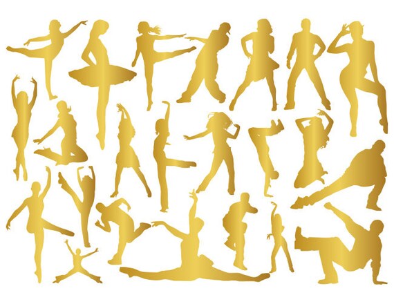 Instant Download Dancers Gold Silhouettes Digital Clipart