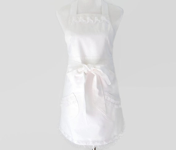 Womens Plus Size White Ruffled Apron X-Large Large
