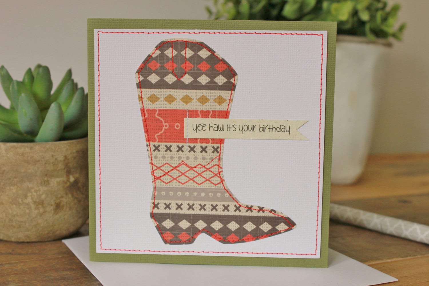 Cowboy boot birthday card / western cowgirl boot / happy